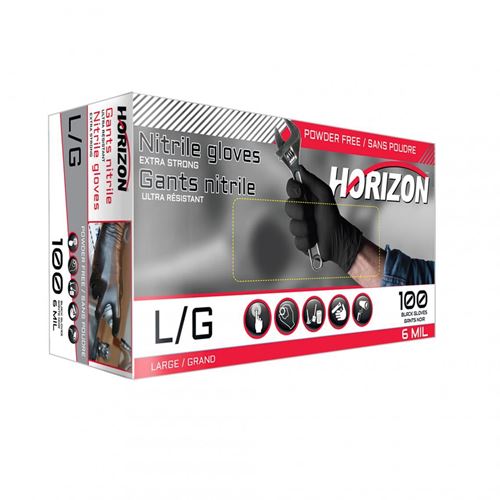 Horizon™ Black 6 mil Nitrile Disposable Work Gloves - X-Large | MacMor Industries